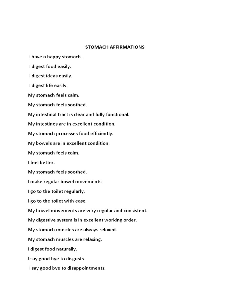 Health Affirmations | PDF | Gastrointestinal Tract | Stomach