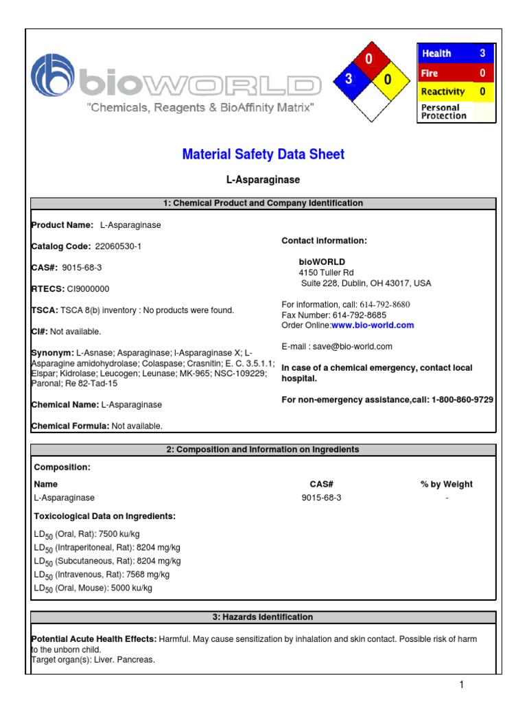 MSDS-L Asperginase | PDF | Personal Protective Equipment | Water