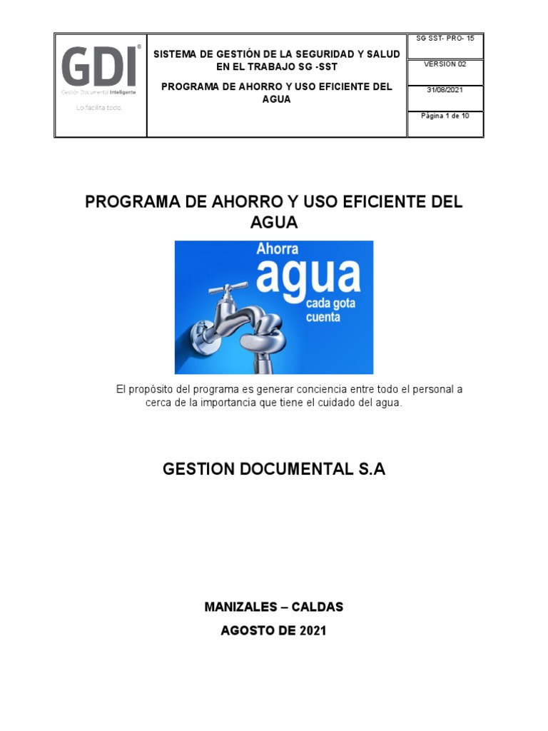 Pro-15 Programa de Ahorro y Uso Eficiente Del Agua 2021 | PDF | Agua | Residuos