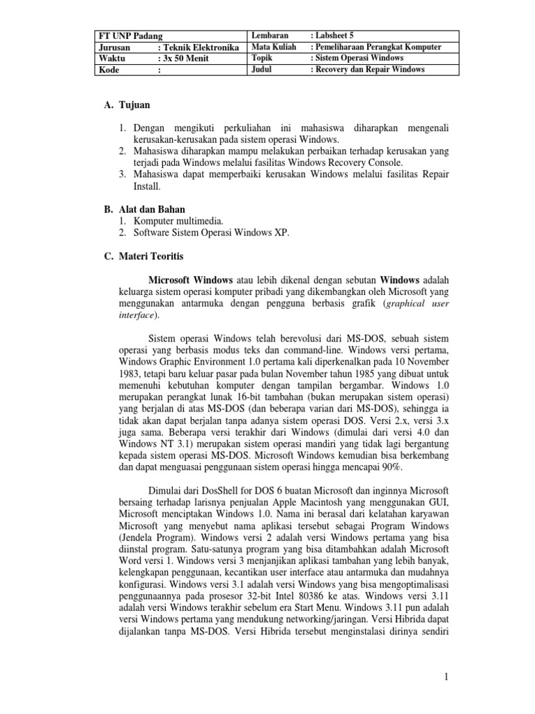 Labsheet 5 Repair Windows | PDF