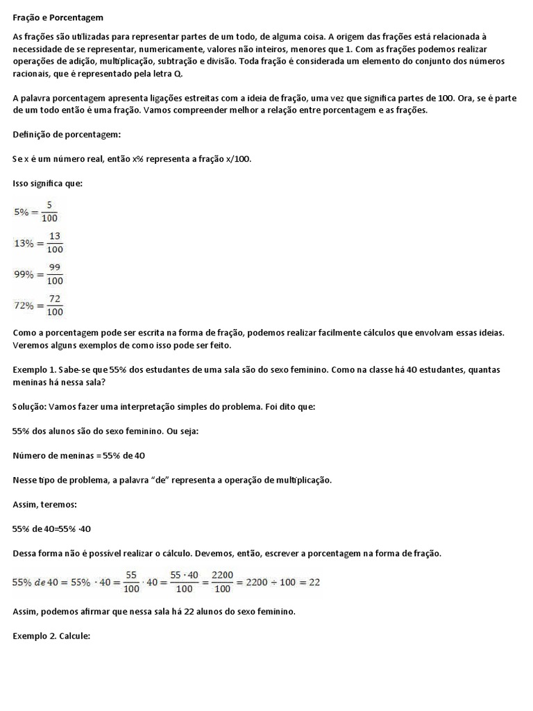 Fração e Porcentagem 7 Ano 2022 | PDF | Métodos e Materiais de Ensino