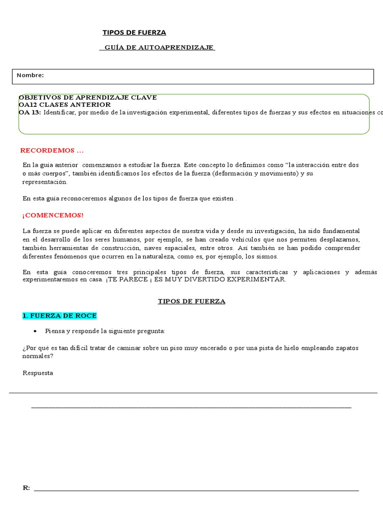 Ciencias 5 Año Tipos de Fuerza | PDF | Fuerza | Gravedad
