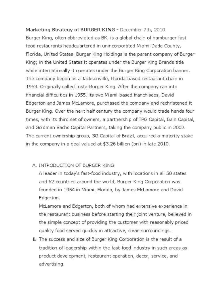 Marketing Strategy of BURGER KING | PDF | Business