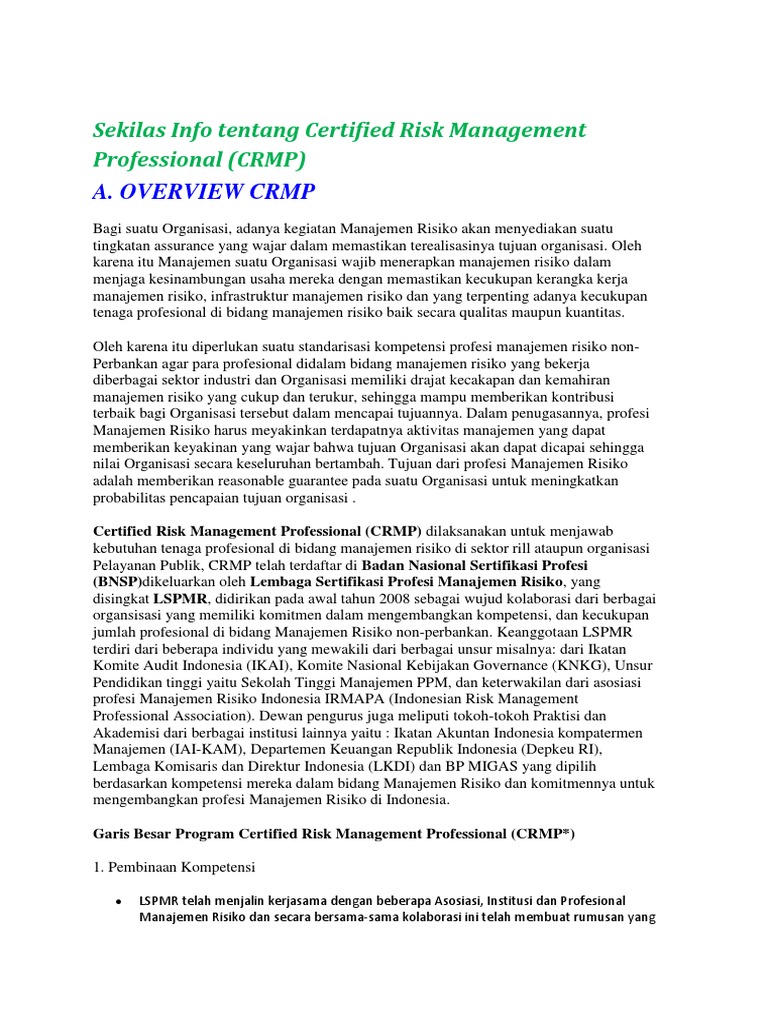 Sekilas Info Tentang Ujian Sertifikasi Certified Risk Management ...