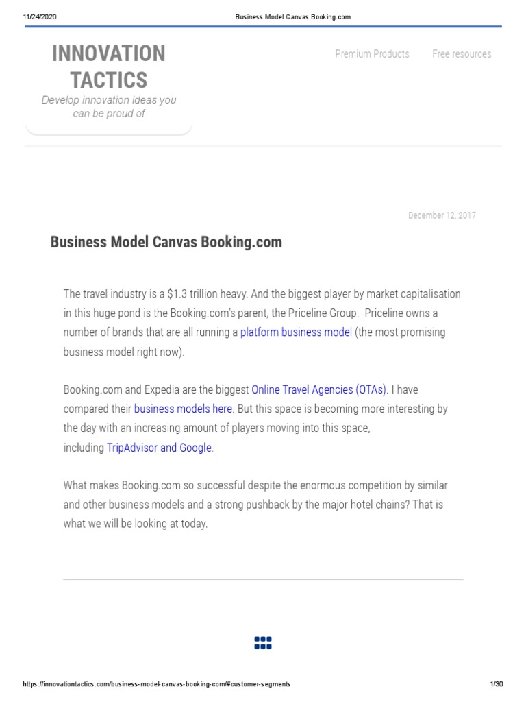 Business Model Canvas PDF | PDF | Booking.Com | Business Model