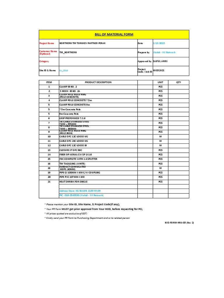 Bill of Materials for Northern TM Project | PDF | Building Engineering ...