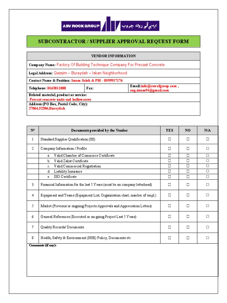 Vendor Submittal Checklist - MOI Project | PDF | Iso 9000 | Economies