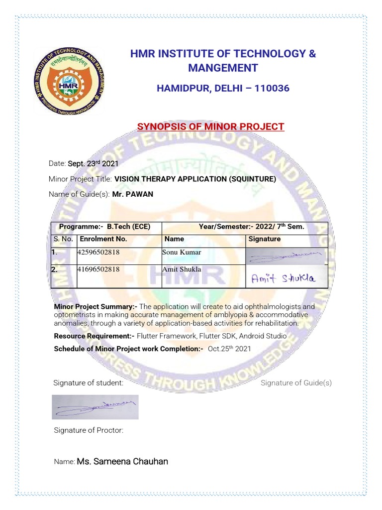 Synopsis of Minor Project | PDF | Computing | Vision