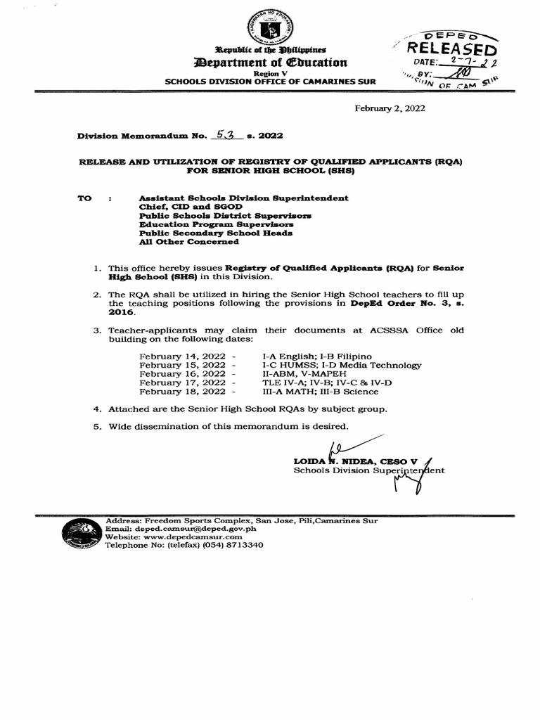 053 S. 2022 SHS-RQA | PDF