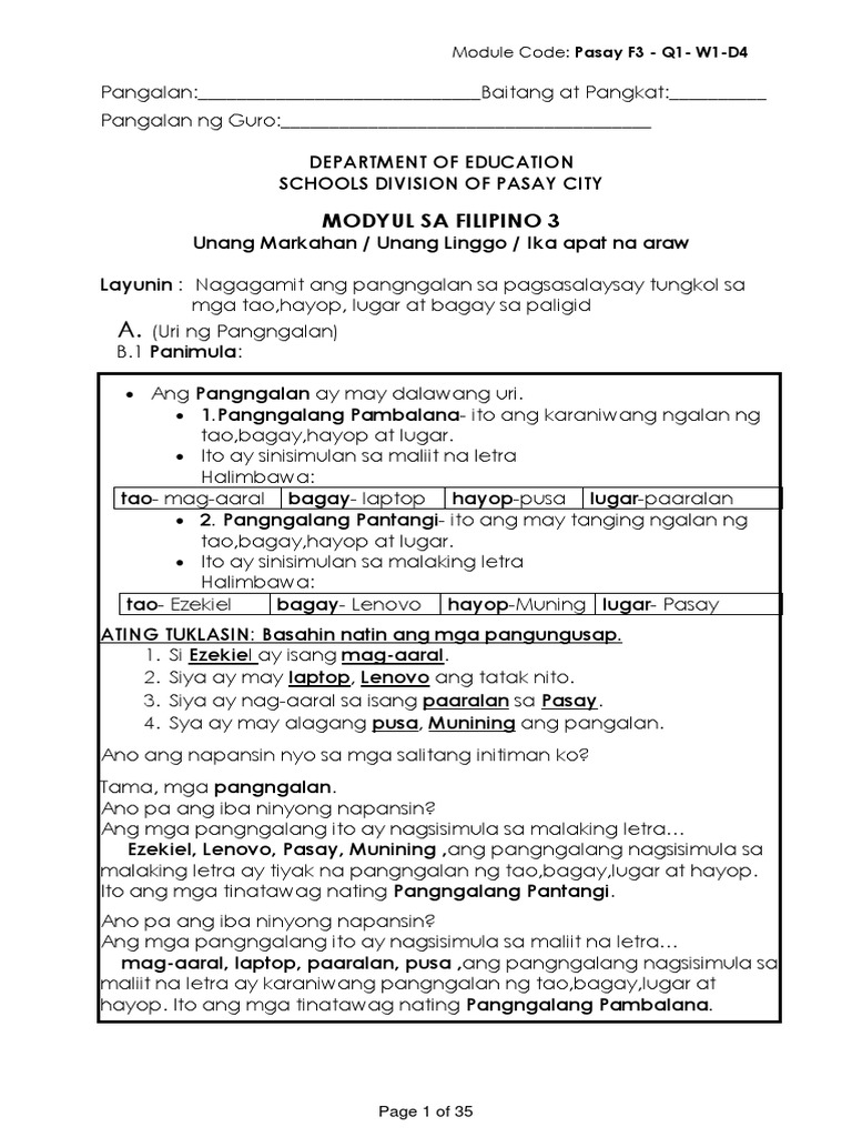 Pasay Grade 3 Q1 W1 D4 | PDF