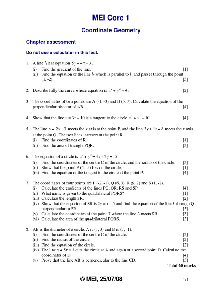 C1 Coordinate Geometry | PDF | Circle | Perpendicular