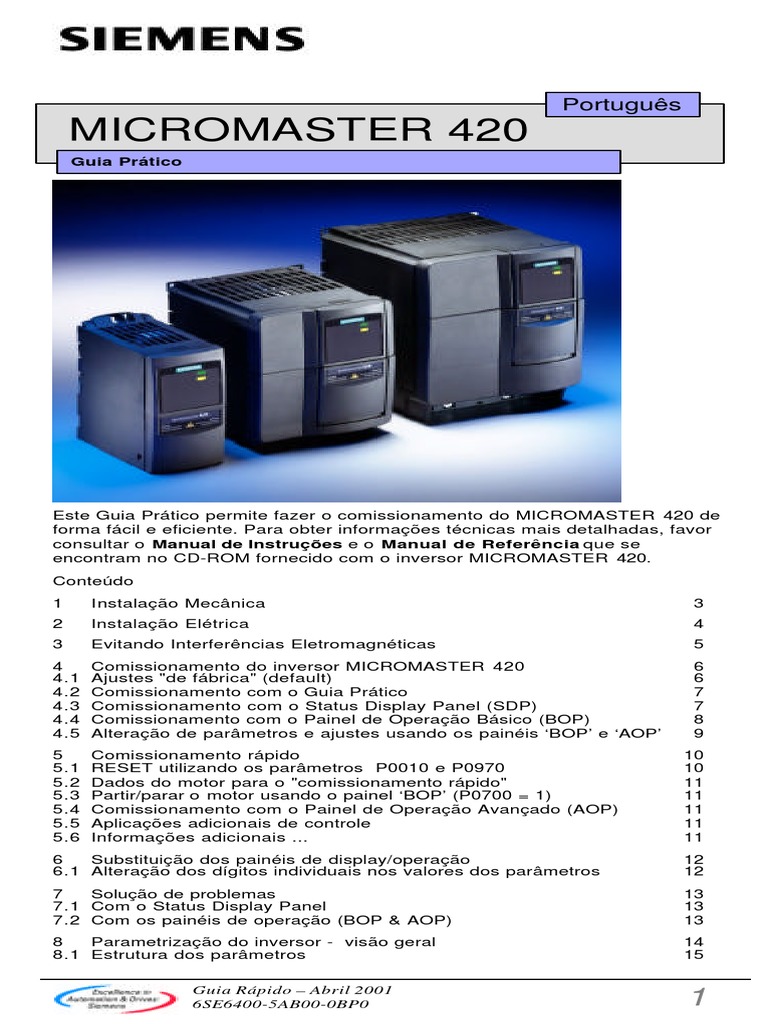 MICROMASTER 420. Português. Guia Prático | PDF | Frequência | Potência ...