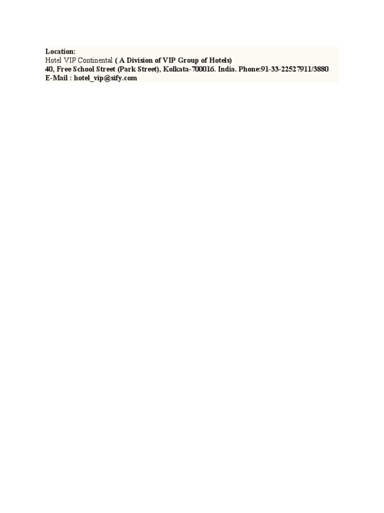 Hotel VIP Continental Contact Information | PDF | Business