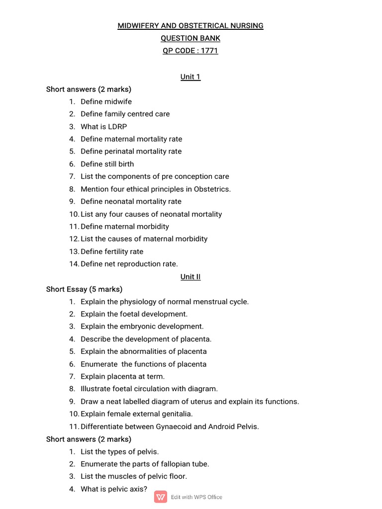 1771 Midwifery Obstetrical Nursing Question Bank Blueprint | PDF