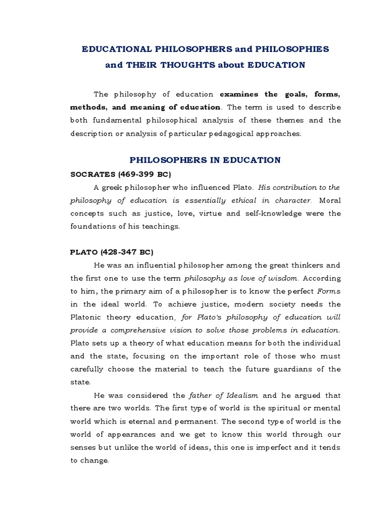 Educational Philosophers and Philosophies and Their Thoughts About ...