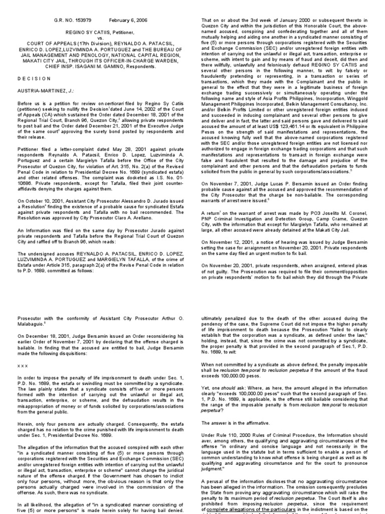 Catiis Vs CA | PDF | Bail | Crimes