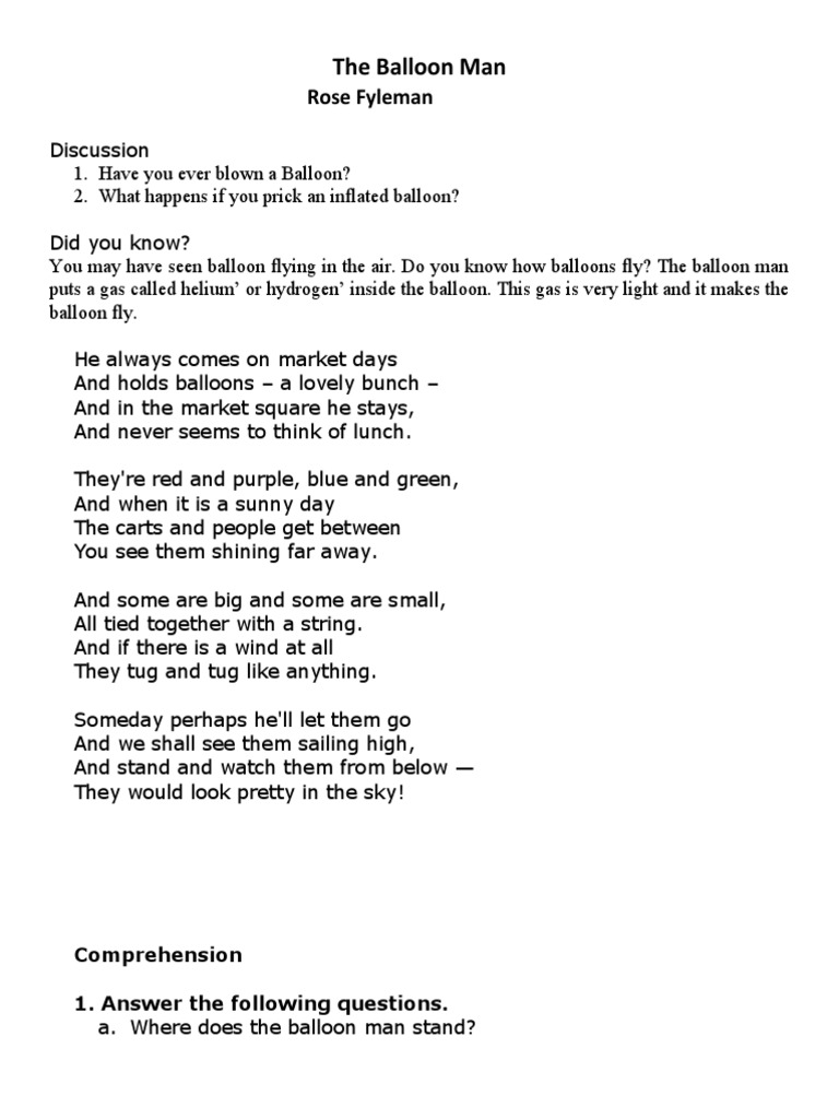 The Balloon Man: Rose Fyleman | PDF | Poetry | Balloon
