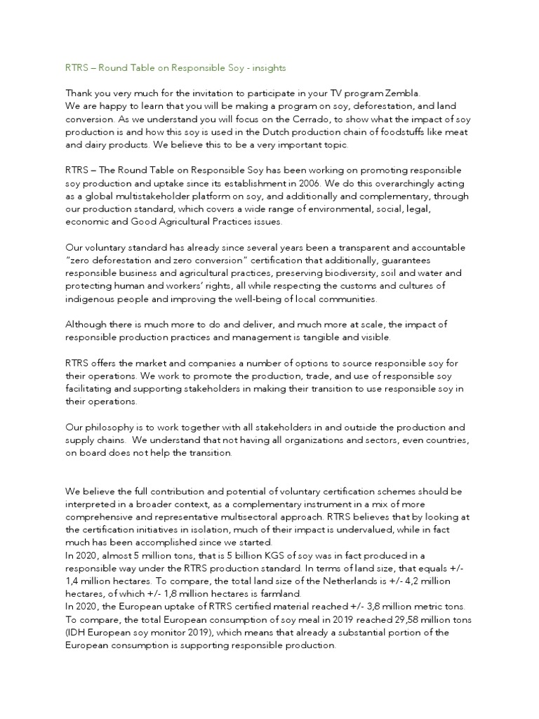 RTRS - Round Table On Responsible Soy - Insights | PDF | Deforestation ...