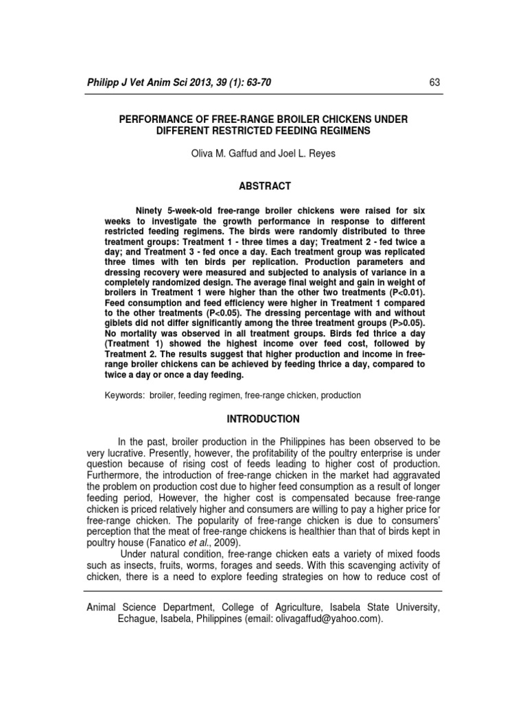 Performance of Free-Range Broiler Chickens | PDF | Broiler | Magnesium