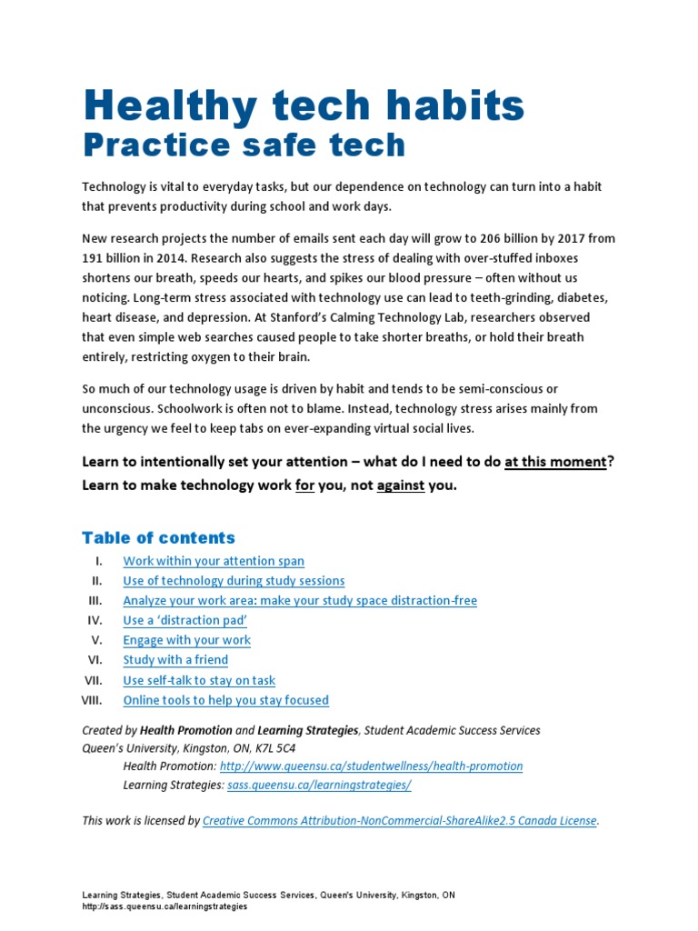 Healthy Tech Habits Queens University | PDF | Software | Computing