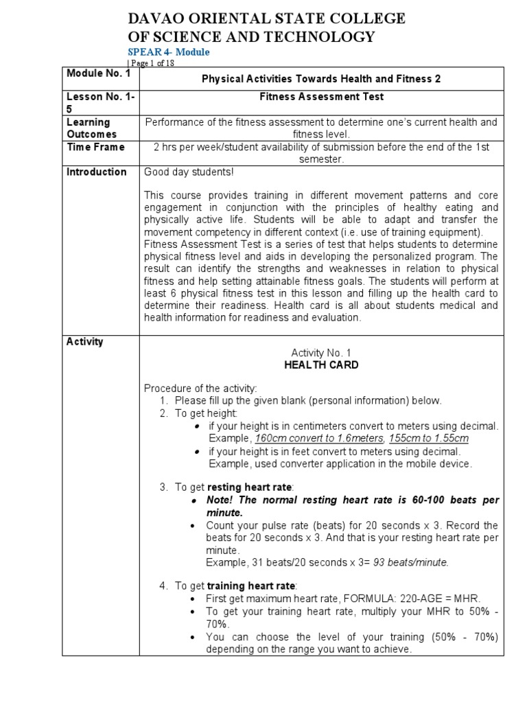 Fitness Assessment Module Overview | PDF | Body Mass Index | Heart Rate