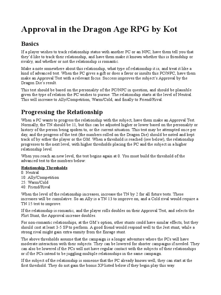 Guidelines for Tracking and Progressing Relationships with NPCs in ...