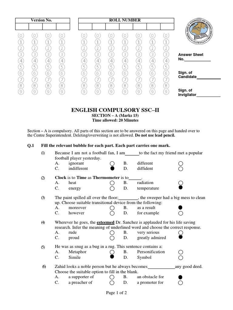 SSC II English Solution of Model Question Paper | PDF | Educational ...