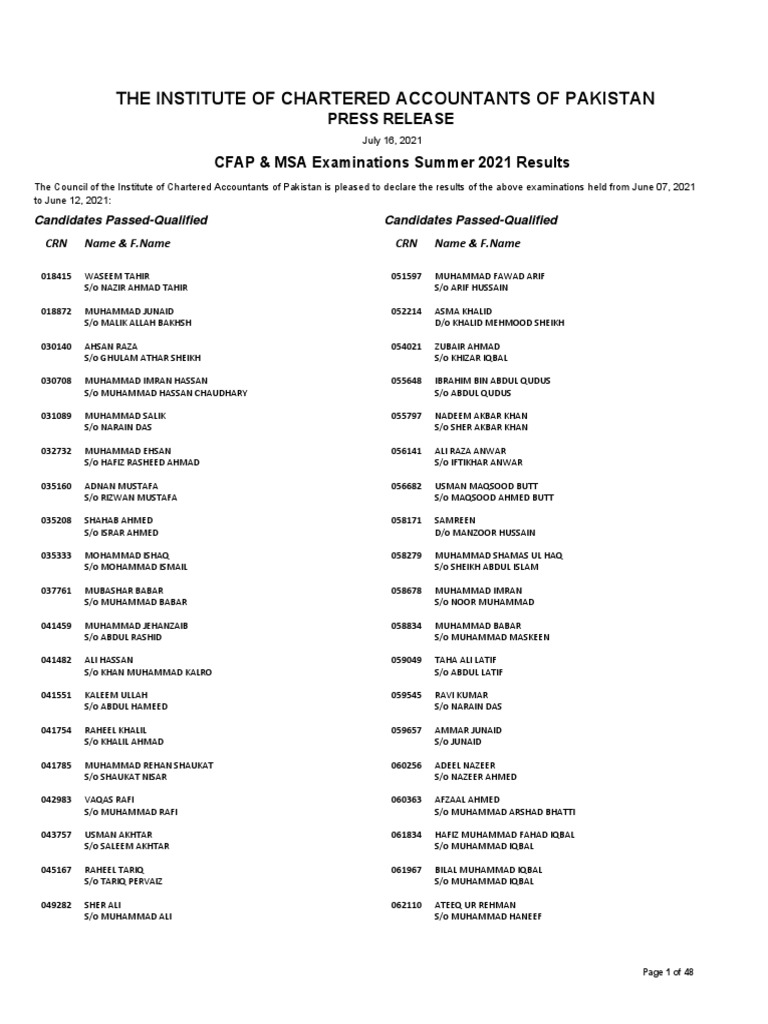 The Institute of Chartered Accountants of Pakistan: Press Release CFAP ...