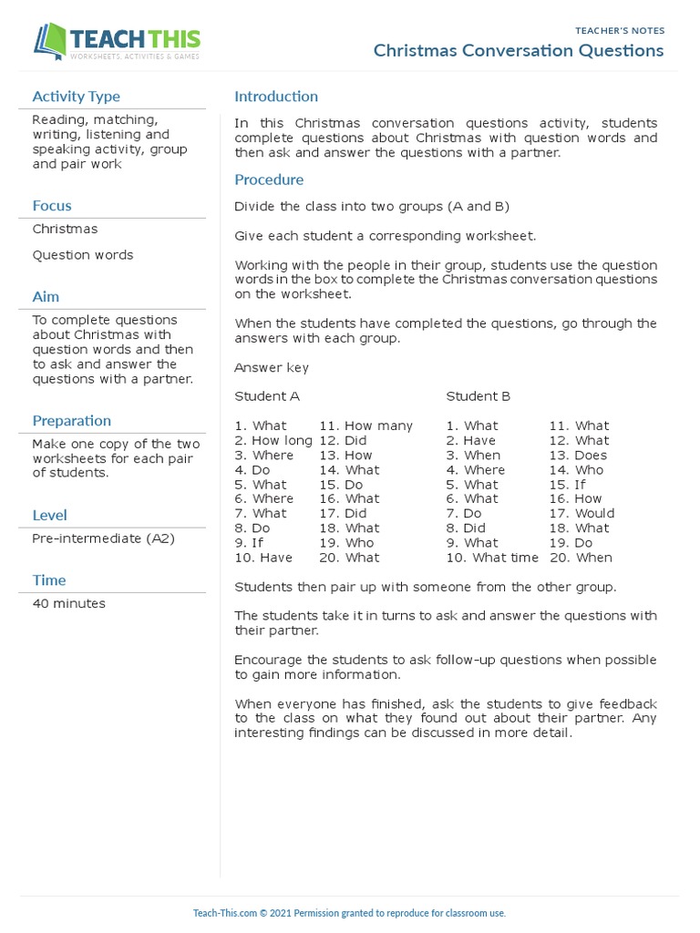 Christmas Conversation Questions | PDF | Christmas | Christmas And ...