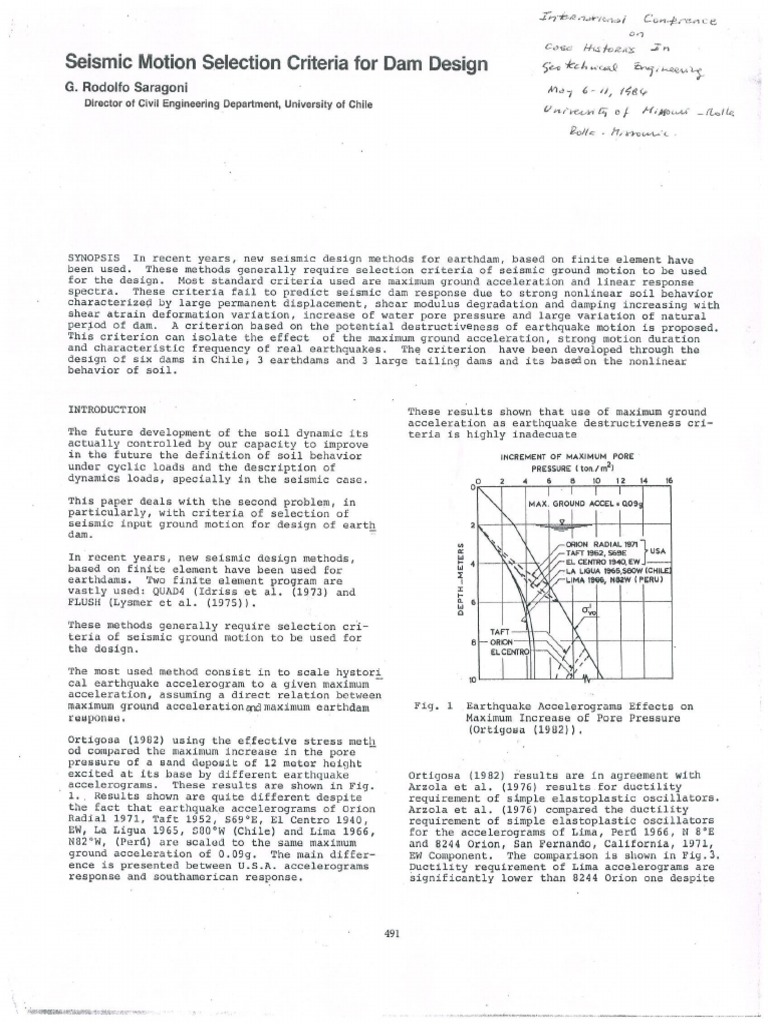 Seismic Motion Selection Criteria For Dam Design | PDF