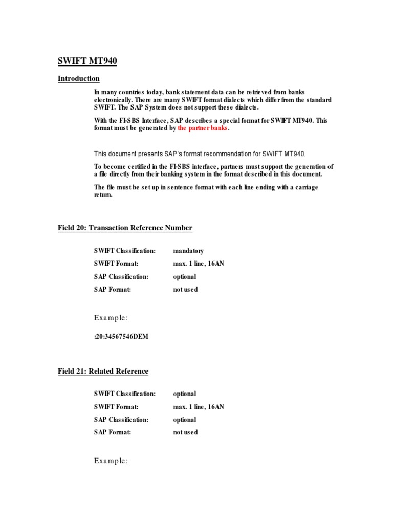 SAP MT940 Format Specifications | PDF | Debits And Credits | Financial ...