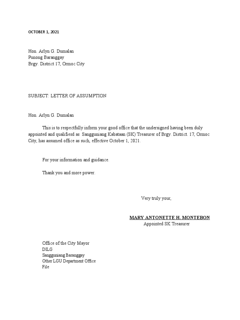 Letter of Assumption Montebon | PDF