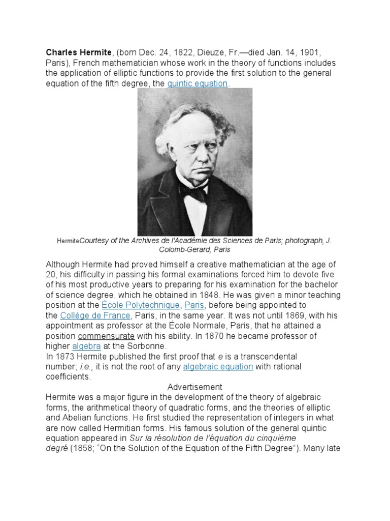 Charles Hermit Information | PDF | Mathematics | Algebra
