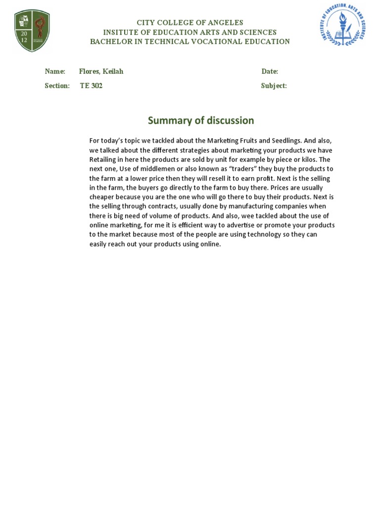 Summary of Discussion | PDF | Business