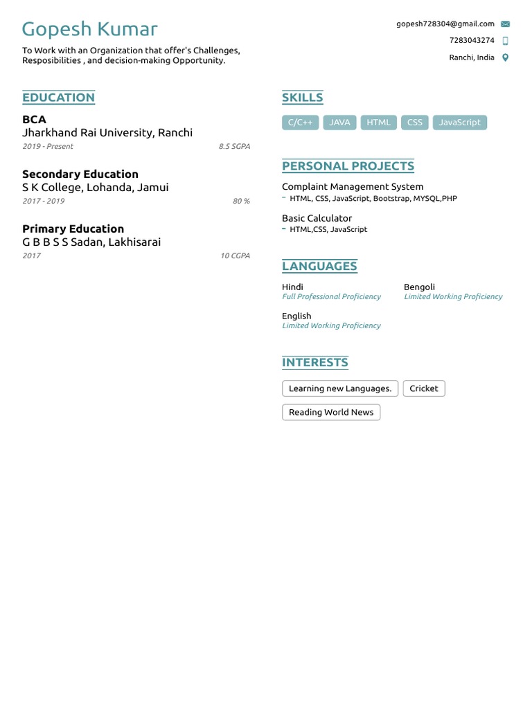 Gopesh Kumar: Education Skills | PDF