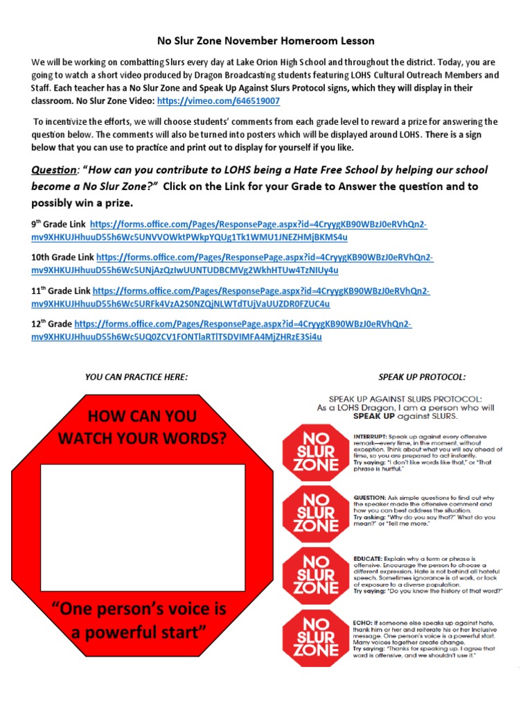 No Slur Zone November Homeroom Lesson | PDF | Social Science | Computers