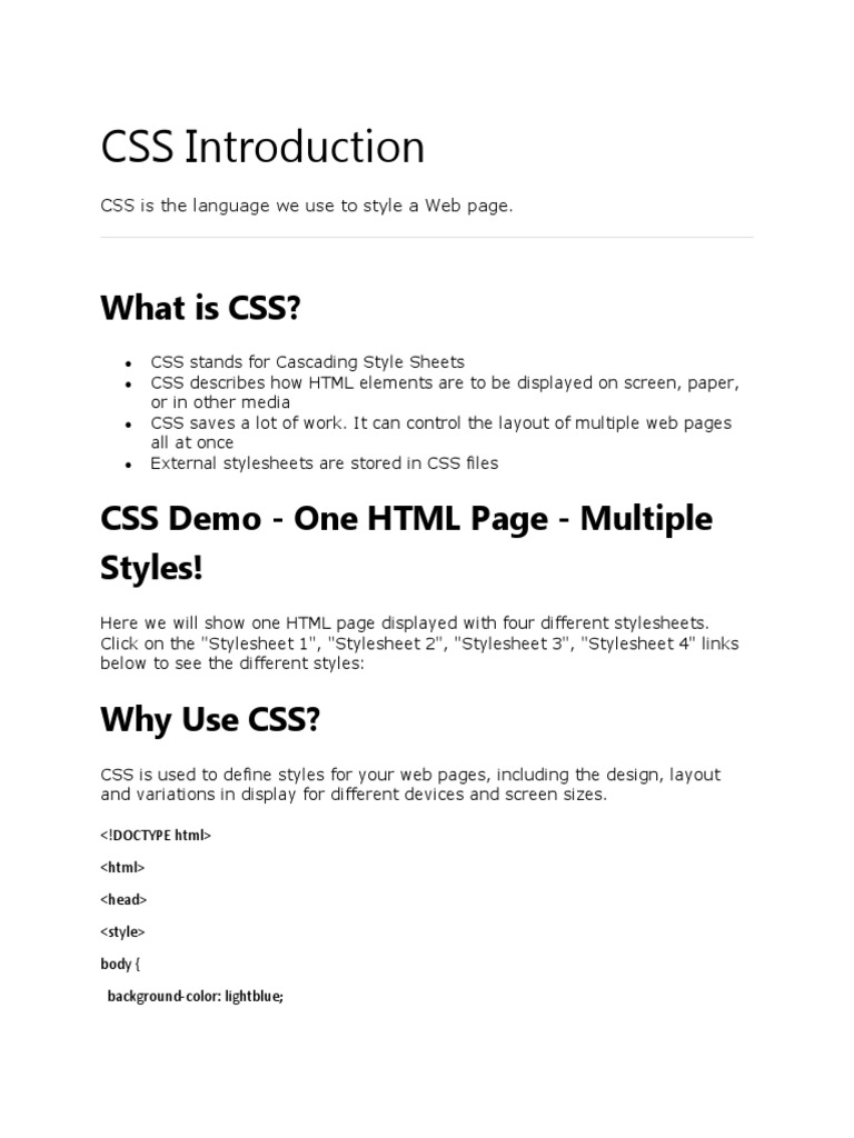 CSS Introduction | PDF | Html | World Wide Web