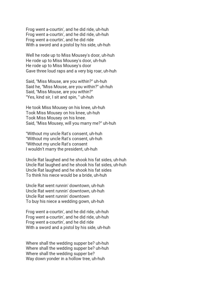 Frog Went A Courtin Full Lyrics | PDF