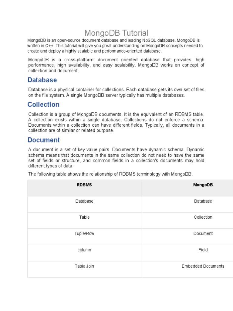 Mongodb Tutorial: Database Collection | PDF | No Sql | Relational Database