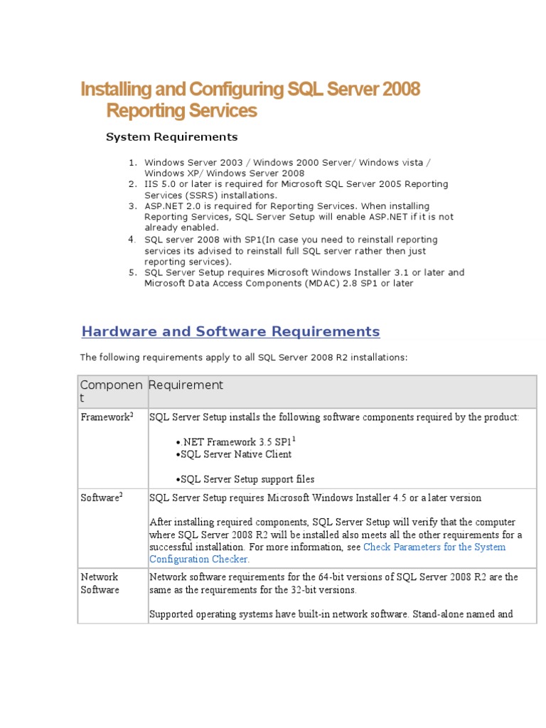 Installing and Configuring SQL Server 2008 Reporting Services | PDF | Windows Server 2008 | Hyper V