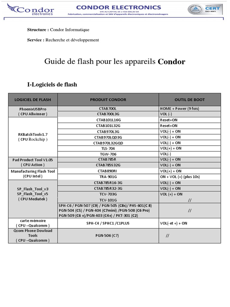 Guide de Flash pour Appareils Condor | PDF | USB | Adobe Flash