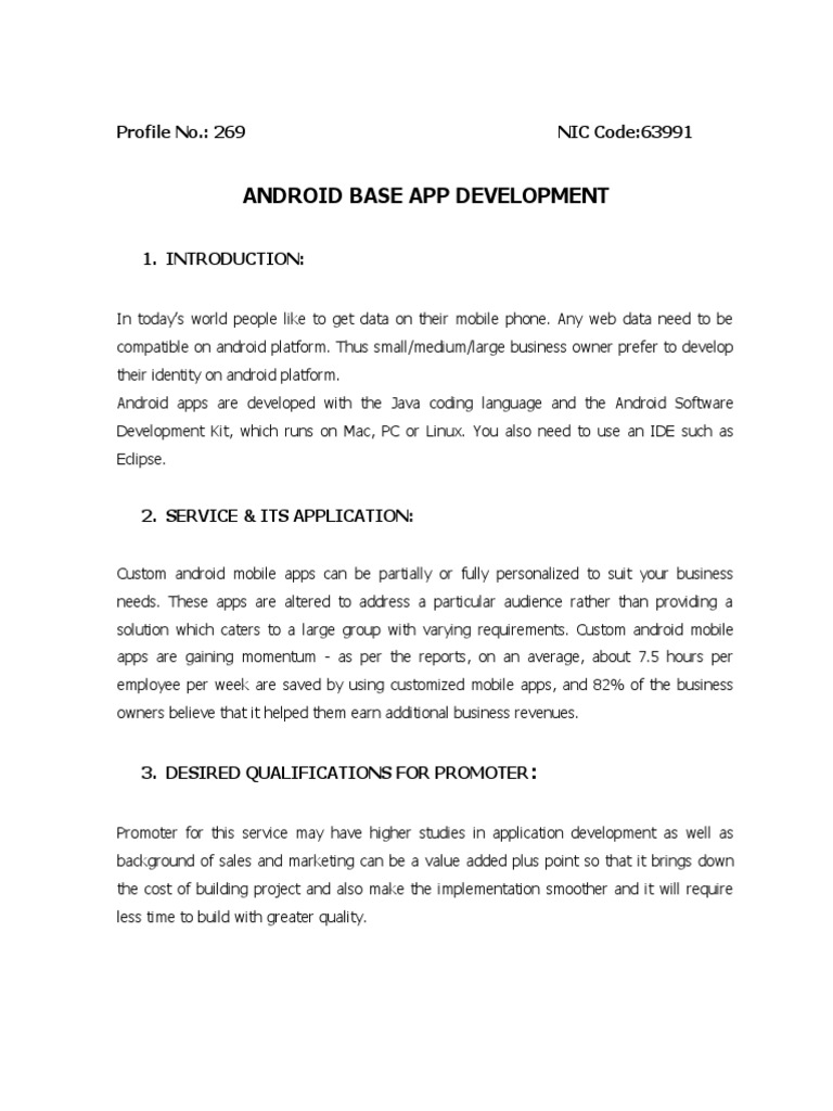Android Base App Development: Profile No.: 269 NIC Code:63991 | PDF ...