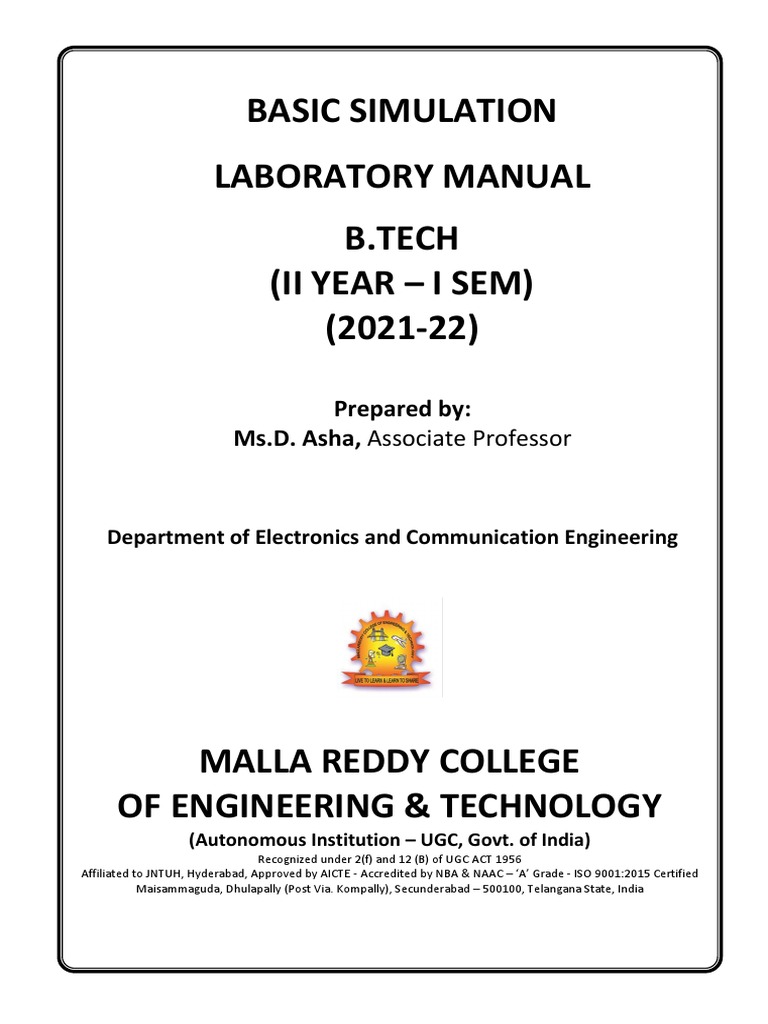 Basic Simulation Laboratory Manual B.Tech (Ii Year - I Sem) (2021-22 ...
