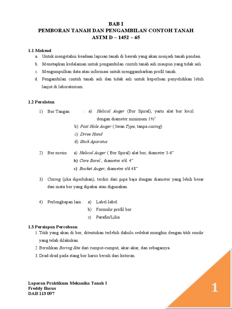 Bab I Pemboran Tanah Dan Pengambilan Contoh Tanah ASTM D - 1452 - 65 | PDF