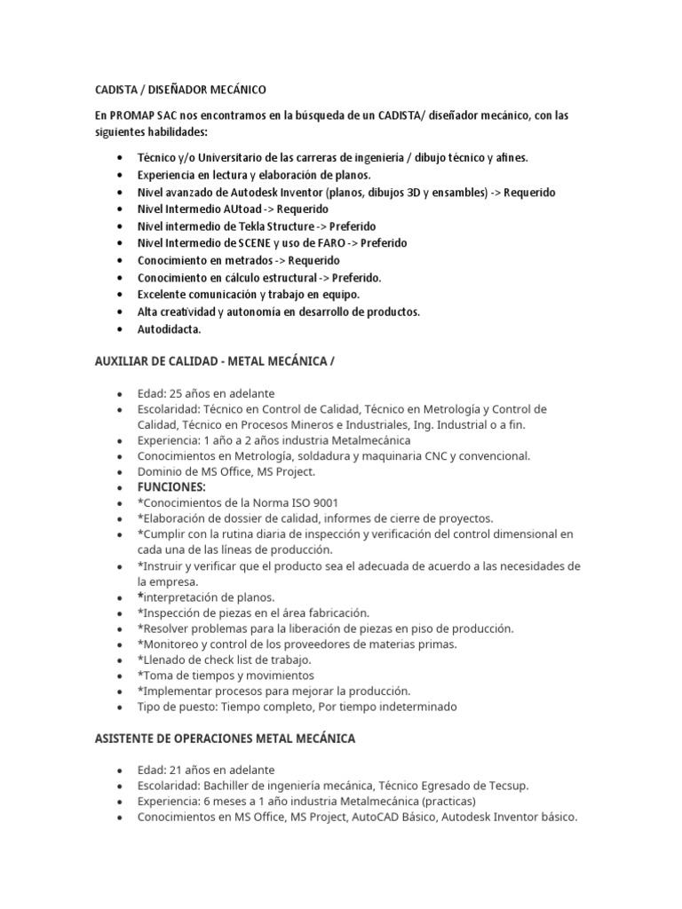 Perfil AUXILIAR DE CALIDAD | PDF | Ingeniería