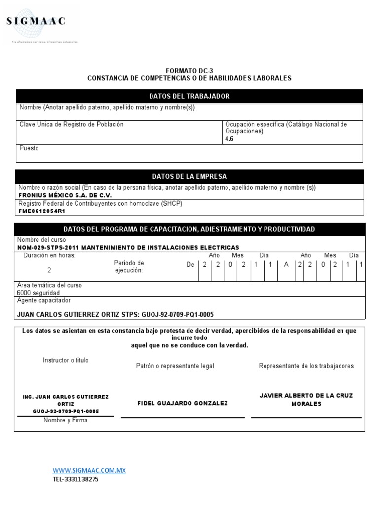 Formato Dc3 Nuevo | PDF