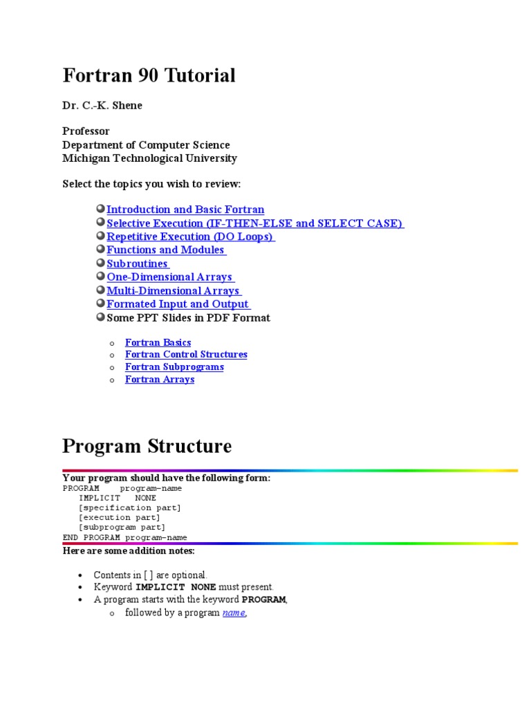Fortran 90 Tutorial Pdf Trigonometric Functions Parameter Computer Programming 5244