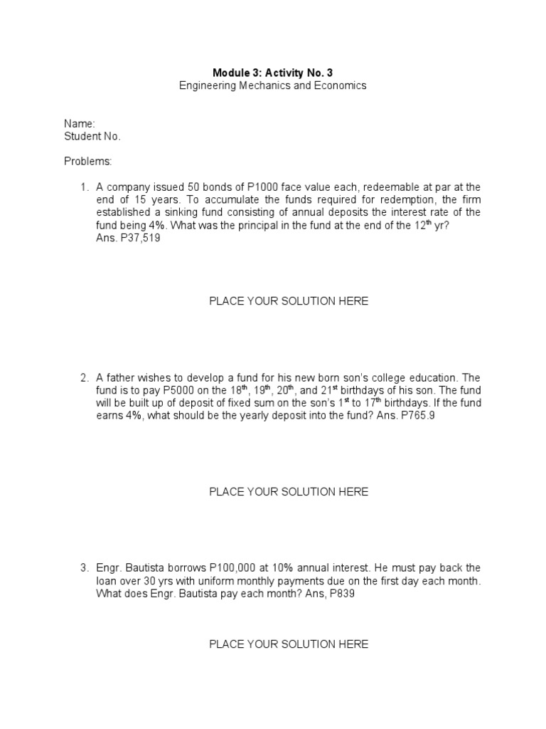 Lesson 3 Exercises Problem No. 3 | PDF | Finance & Money Management