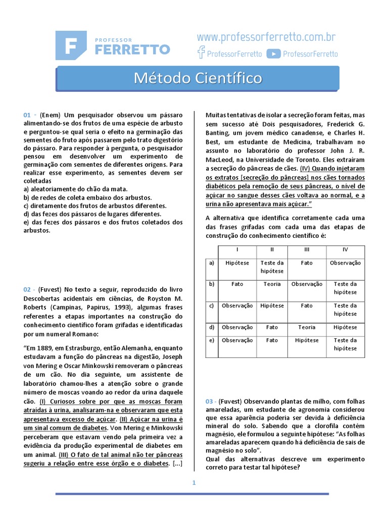Questões Etapas Do Método Científico | PDF | Teoria | Science Questões Etapas Do Método Científico | PDF | Teoria | Science