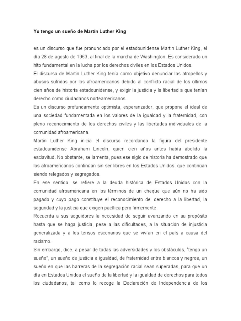 Yo Tengo Un Sueño | PDF | Martin Luther King hijo. | Los Estados Unidos